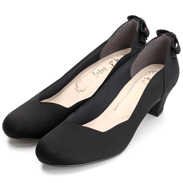 メタルルージュ（l Rouge）/【日本製】ラウンドトゥフラワーカットバックリボンパンプス