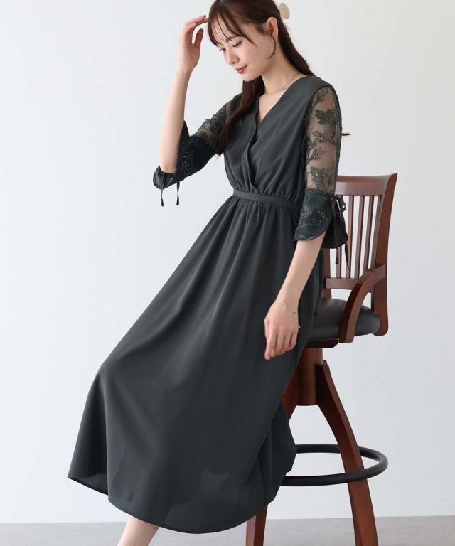 ブルーイースト（BLUEEAST）/フラワー刺繍カシュクールドレス 結婚式 パーティードレス 成人式 二次会 同窓会 お呼ばれ