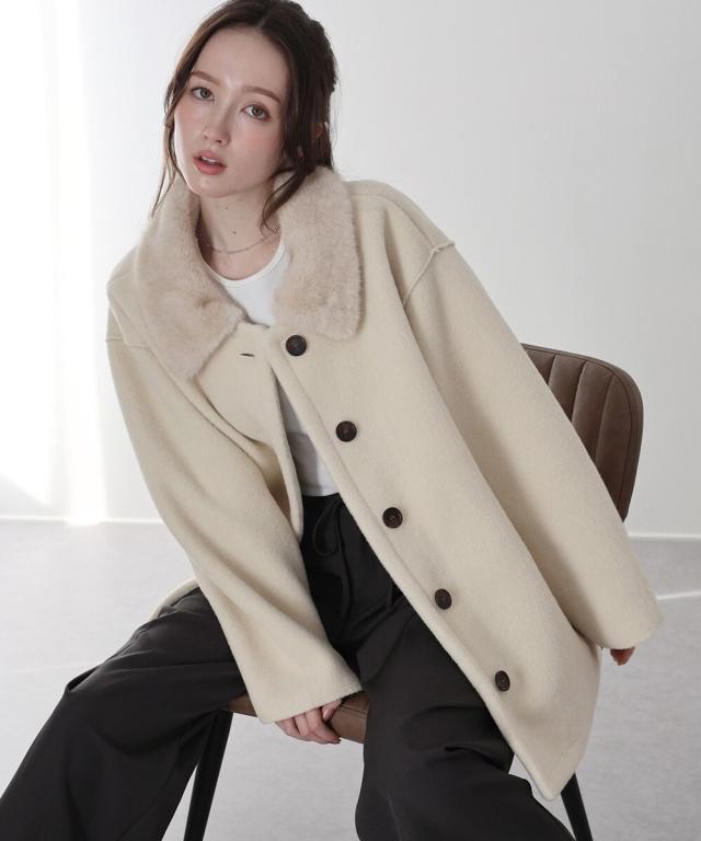 ブルーイースト（BLUEEAST）/ファー付きボアハーフコート