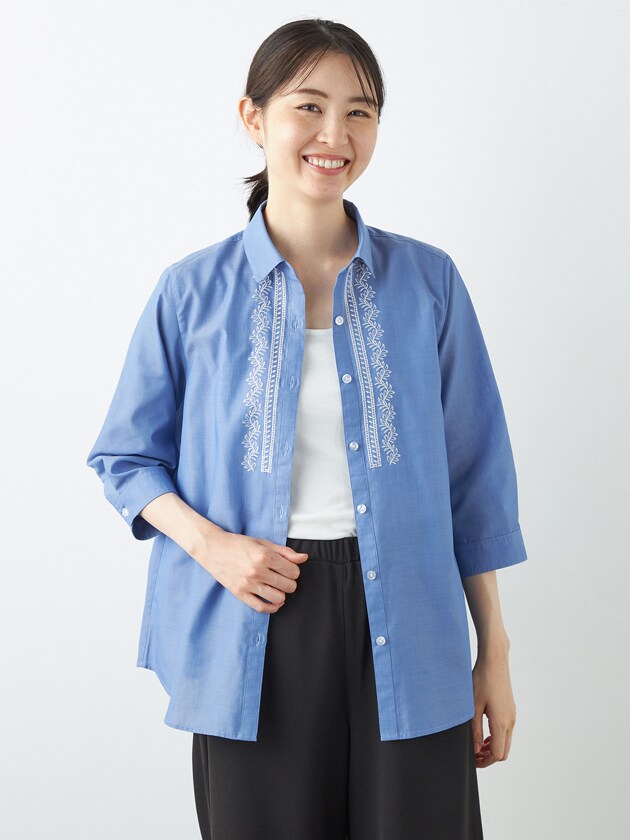 エレメント オブ シンプルライフ（element of SIMPLE LIFE）/シャンブレーエンブブラウス