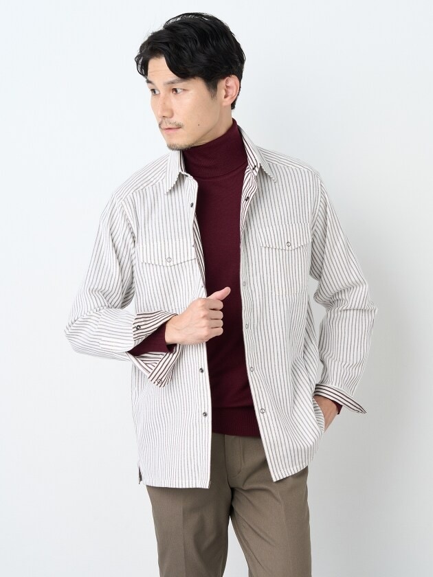 エレメント オブ シンプルライフ（element of SIMPLE LIFE）/ヘリンボンストライプ長袖シャツアウター