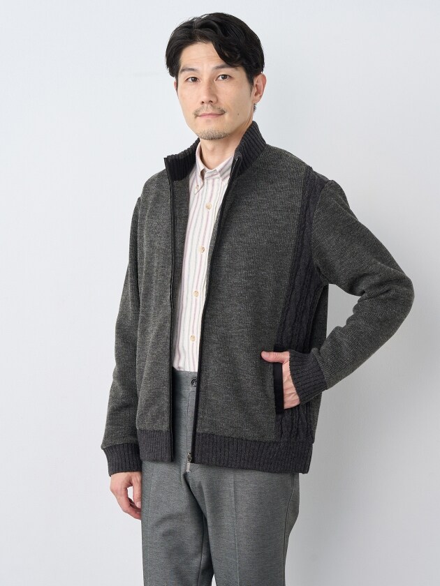 エレメント オブ シンプルライフ（element of SIMPLE LIFE）/異素材ケーブルフルジップニット