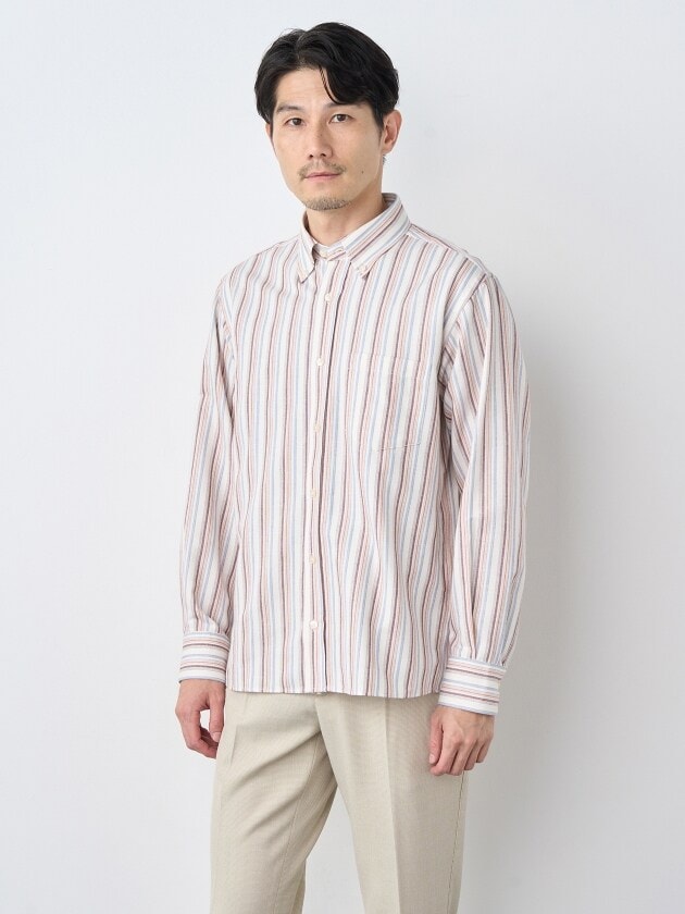 【NEW】エレメント オブ シンプルライフ（element of SIMPLE LIFE）/椿ウールマルチストライプ長袖シャツ