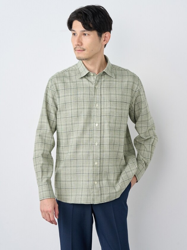 【NEW】エレメント オブ シンプルライフ（element of SIMPLE LIFE）/椿ウールグレンチェック長袖シャツ