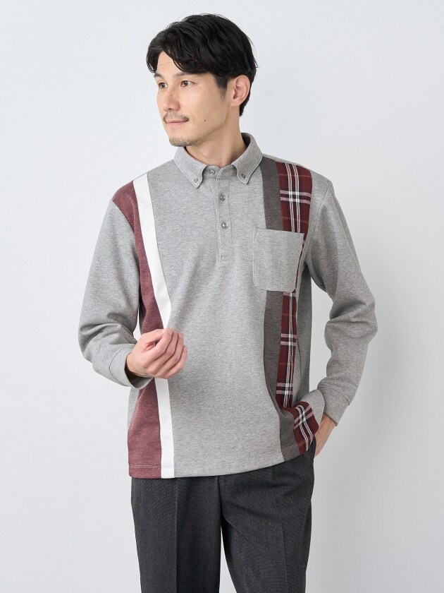 【NEW】エレメント オブ シンプルライフ（element of SIMPLE LIFE）/チェック切替長袖ポロシャツ