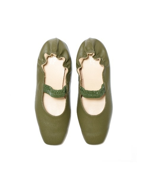 エマフランシス（Emma Francis）/スクエアトゥ ギャザーベルト フラットシューズ