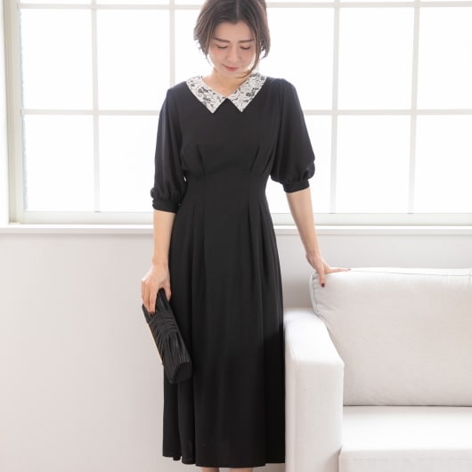 プレフェリール（PREFERIR）/白襟レースＡライン パーティ お呼ばれ 二次会 結婚式 ワンピース ドレス．