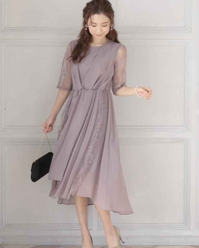 プレフェリール（PREFERIR）/シアー レース 結婚式 パーティー ドレス ワンピース．