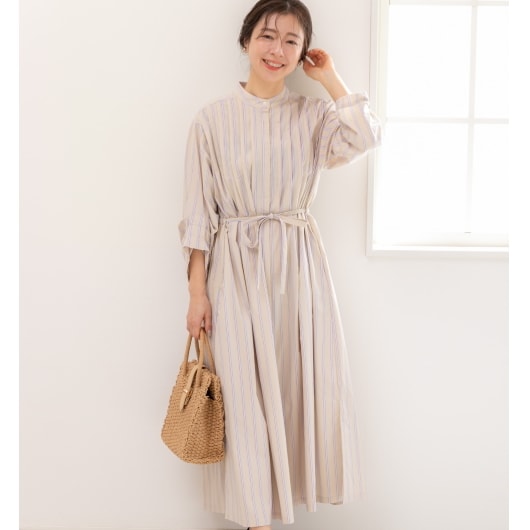 プレフェリール（PREFERIR）/ストライプ袖タックワンピース裏比翼開き