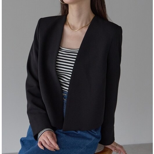 プレフェリール（PREFERIR）/ストレッチショートジャケット ノーカラーフォーマル オフィス