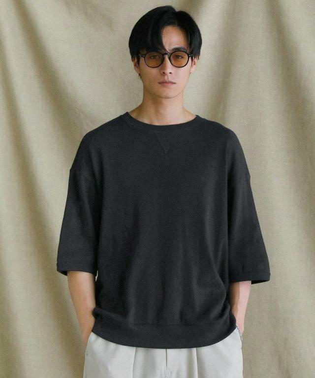 スプートニクス（SPUTNICKS）/日本製「泉州」ハニカムサーマルニットガゼットクルーネック半袖スウェットライクTシャツ