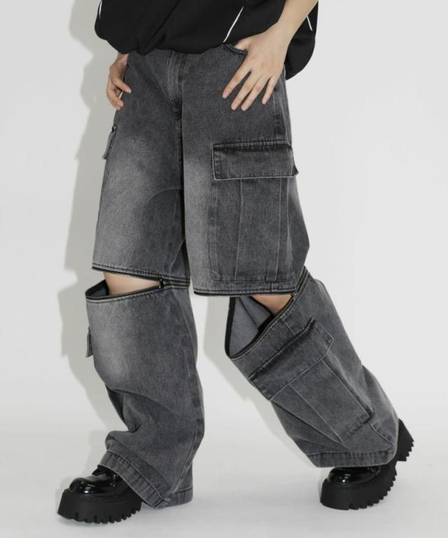 エムエスジー（MSG）/＜MSG＞12ozオーバーサイズワイドストレート2wayZIPカーゴデニムパンツ