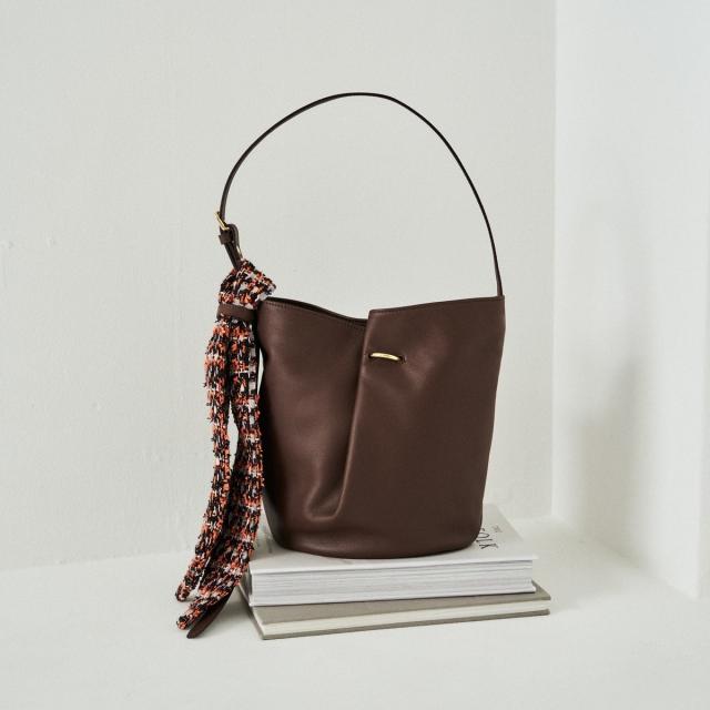 ラシット（russet）/ツイードスカーフ付きレザー2WAYショルダーバッグ(CE−1632)