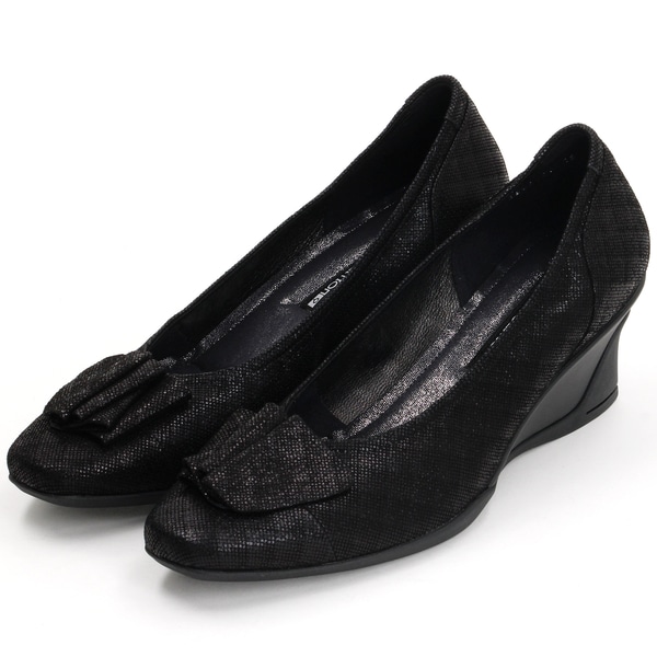 コンポジション9（composition9）/【大きいサイズ】ウェーブリボンモチーフコンフォートウェッジパンプス