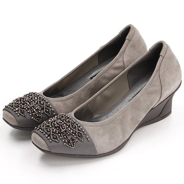 コンポジション9（composition9）/【大きいサイズ】ビーズモチーフスタイリッシュコンフォートウェッジパンプス