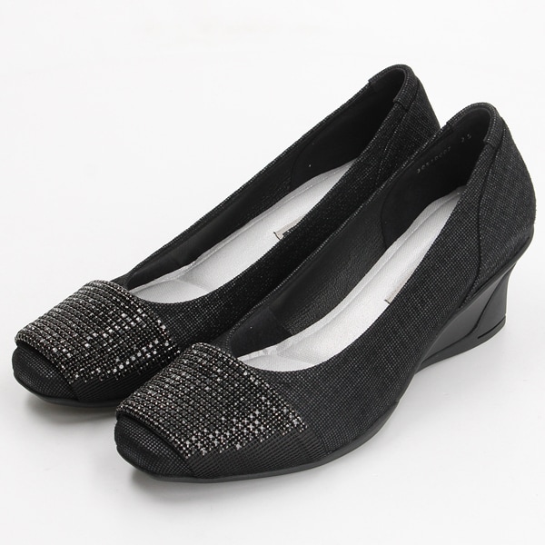 コンポジション9（composition9）/【大きいサイズ】ラインストーンモチーフコンフォートウェッジパンプス