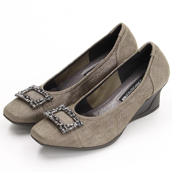 コンポジション9（composition9）/【大きいサイズ】ビジューバックルモチーフコンフォートウェッジパンプス