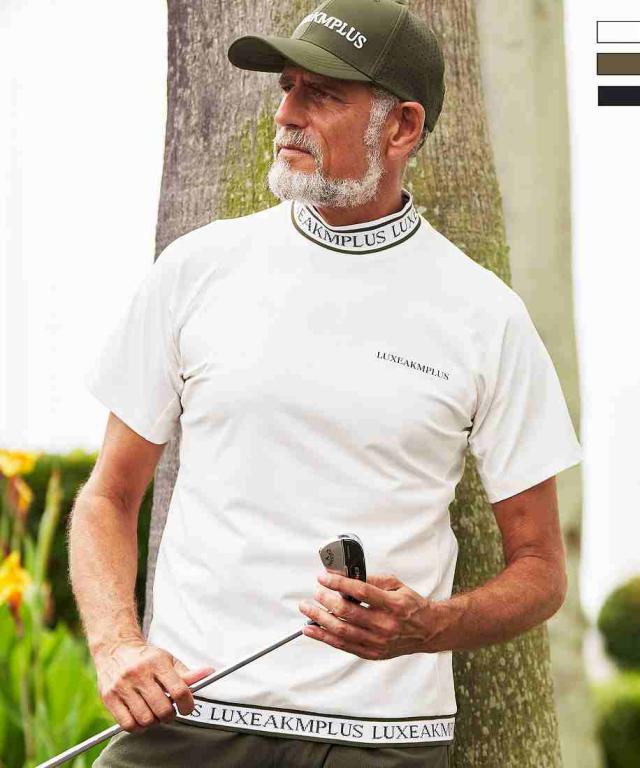 リュクスエイケイエムプラス（LUXEAKMPLUS）/LUXEAKMPLUS ゴルフ カラーロゴ半袖モックネックTシャツ(吸湿 / UVカット / 遮熱)