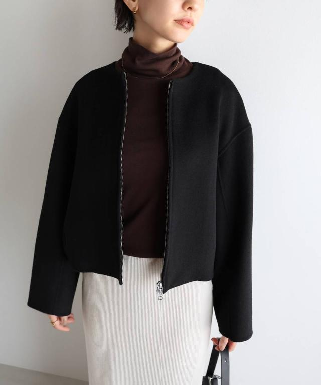 エバーネイビー（evernavy）/リバー ジップ ノーカラー ショート コート evernavy エバーネイビー