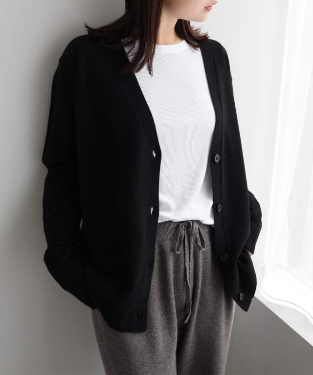 エバーネイビー（evernavy）/天竺 ウール Vネック ニット カーディガン evernavy エバーネイビー