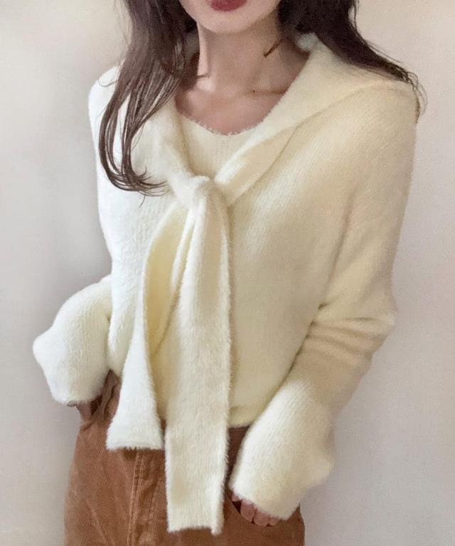 ラウアー（LAUIR）/リボンシャギーニットプルオーバー