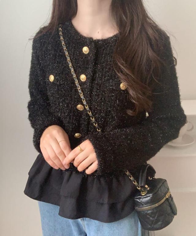 ラウアー（LAUIR）/ペプラムツイードニットトップス