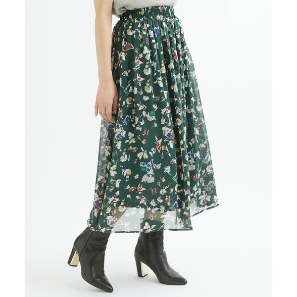 MK ミッシェルクラン（MK MICHEL  ）/【小さいサイズ】アートフラワープリントシフォンスカート/丈の長さが選べる/洗える