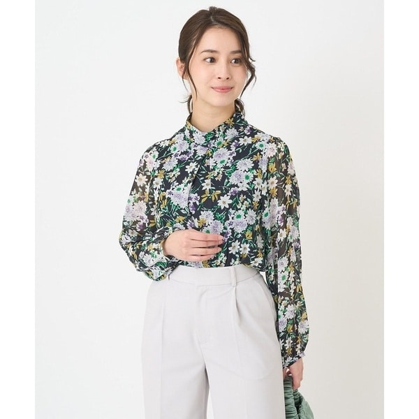 MK ミッシェルクラン（MK MICHEL  ）/【小さいサイズ】中花プリントシフォンブラウス/洗える
