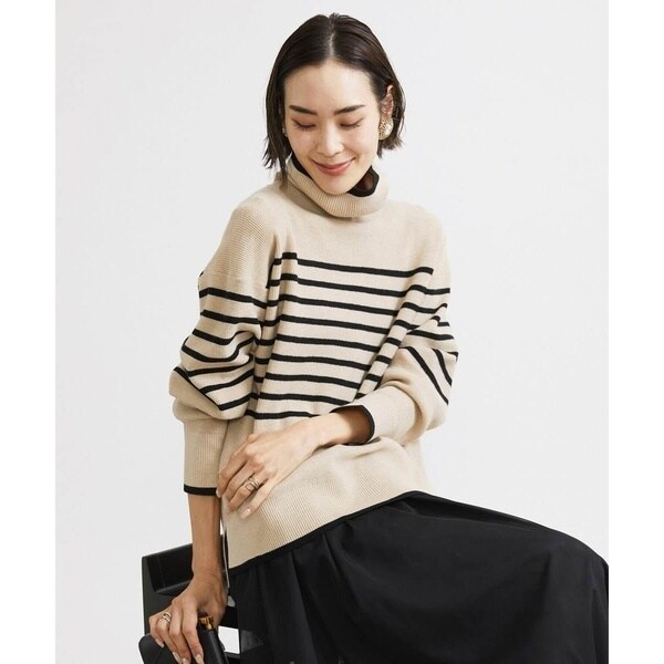 ミッシェルクラン（MICHEL ）/[小さいサイズ]パネルボーダータートルネックニット