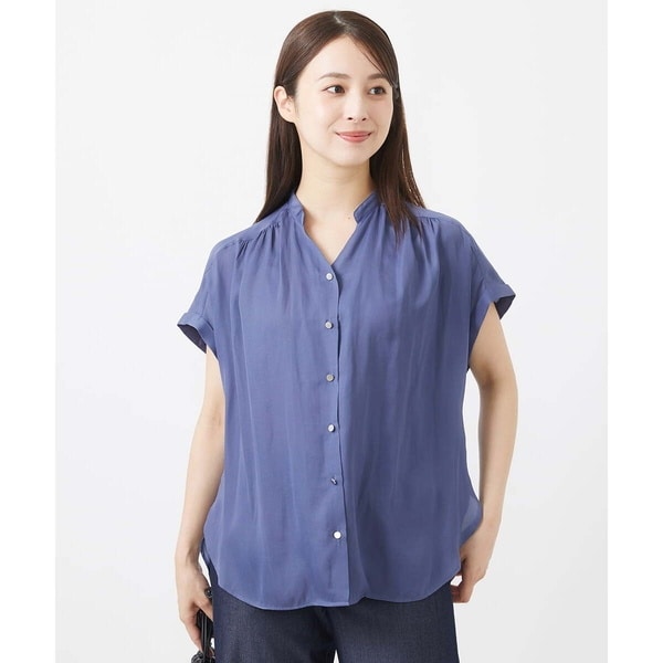 MK ミッシェルクラン（MK MICHEL  ）/【小さいサイズ】スキッパーネックサテンブラウス/洗える