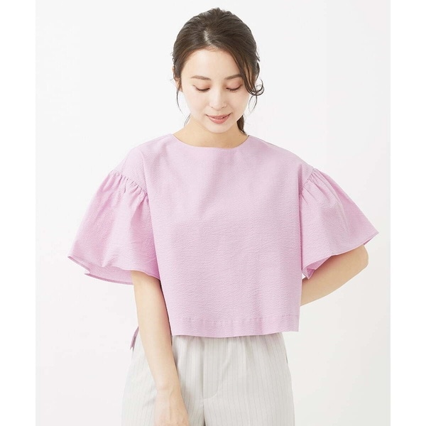 MK ミッシェルクラン（MK MICHEL  ）/【小さいサイズ】コットンサッカーフレアスリーブショート丈ブラウス/洗える