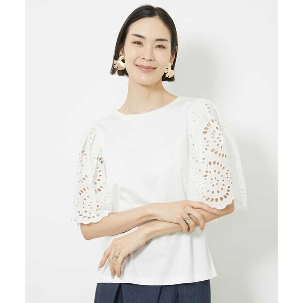 ミッシェルクラン（MICHEL ）/[小さいサイズ]スカラップレーススリーブカットソー(セットアップ対応)