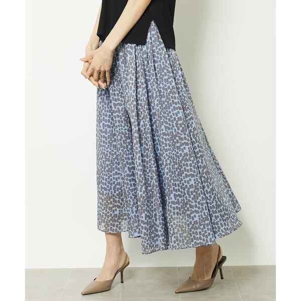ミッシェルクラン（MICHEL ）/[小さいサイズ]レオパードプリントタックフレアースカート(オリジナルプリント)