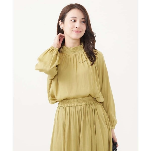 MK ミッシェルクラン（MK MICHEL  ）/【小さいサイズ】シャーリングネックデザインサテンブラウス/洗える