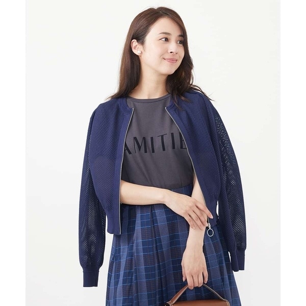 MK ミッシェルクラン（MK MICHEL  ）/【小さいサイズ】メッシュ編みシアーZIPニットブルゾン/洗える