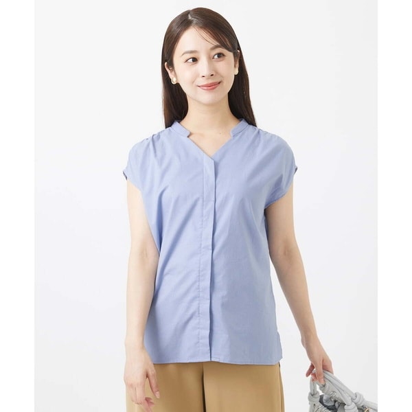 MK ミッシェルクラン（MK MICHEL  ）/【小さいサイズ】キーネックコットンブラウス/洗える