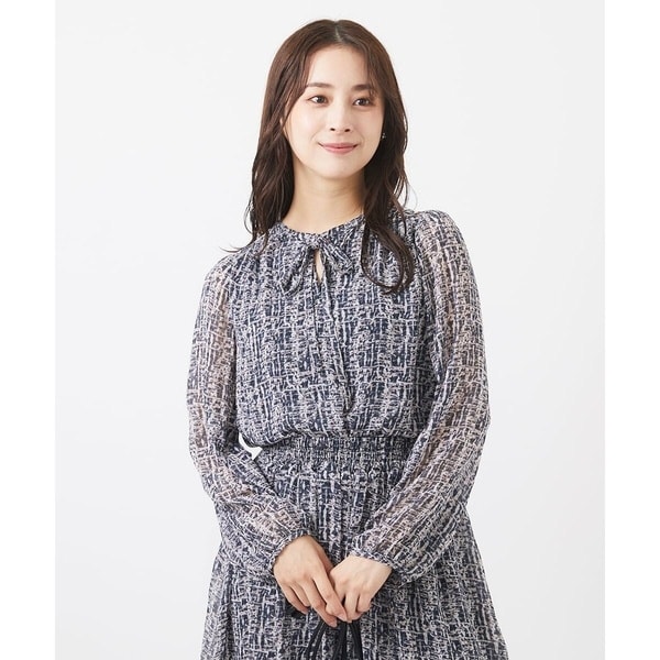 MK ミッシェルクラン（MK MICHEL  ）/【小さいサイズ】ツイード調プリントシフォンブラウス/洗える