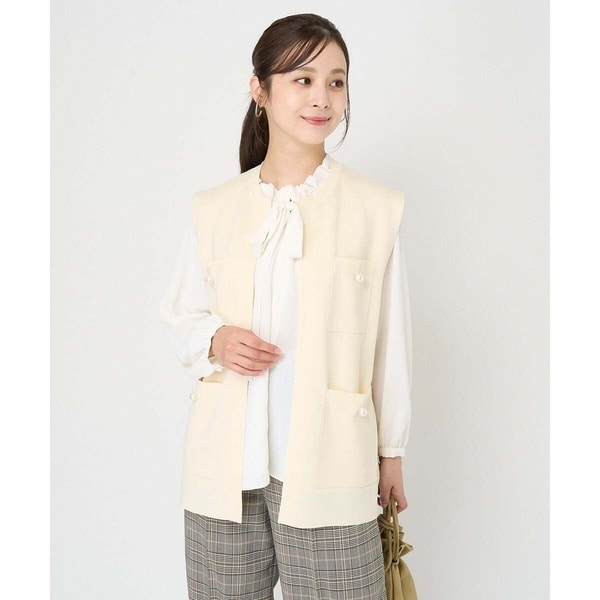 MK ミッシェルクラン（MK MICHEL  ）/【小さいサイズ】パール調釦デザインニットジレ/洗える