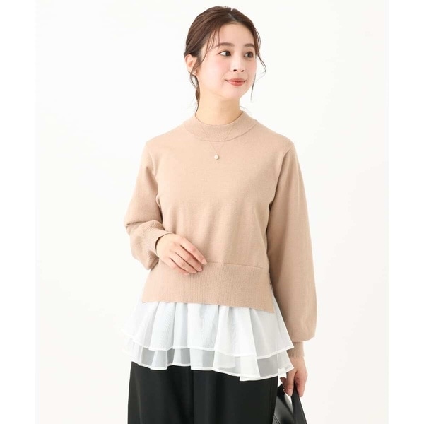 MK ミッシェルクラン（MK MICHEL  ）/【小さいサイズ】ペプラムオーガンジー切替えニット/洗える
