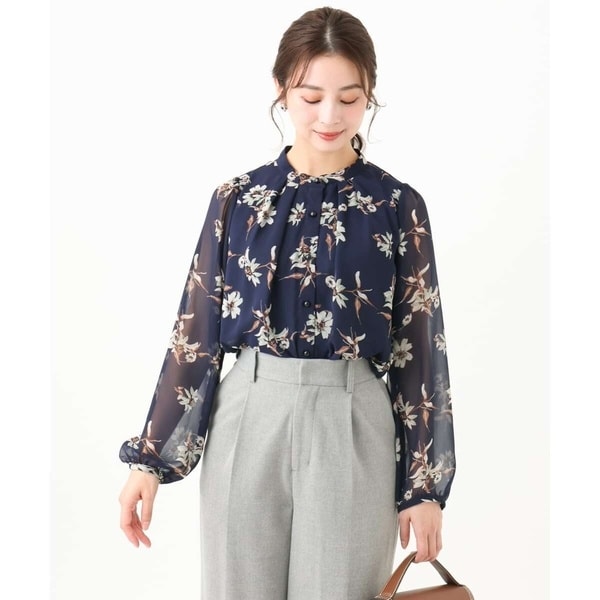 MK ミッシェルクラン（MK MICHEL  ）/【小さいサイズ】花柄フロント釦シフォンブラウス/洗える