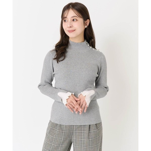 MK ミッシェルクラン（MK MICHEL  ）/【小さいサイズ】レイヤードデザイン パール調釦リブニット/洗える