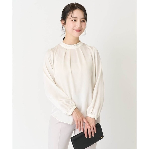 MK ミッシェルクラン（MK MICHEL  ）/【小さいサイズ】フリルネックデザインサテンワッシャーブラウス/洗える