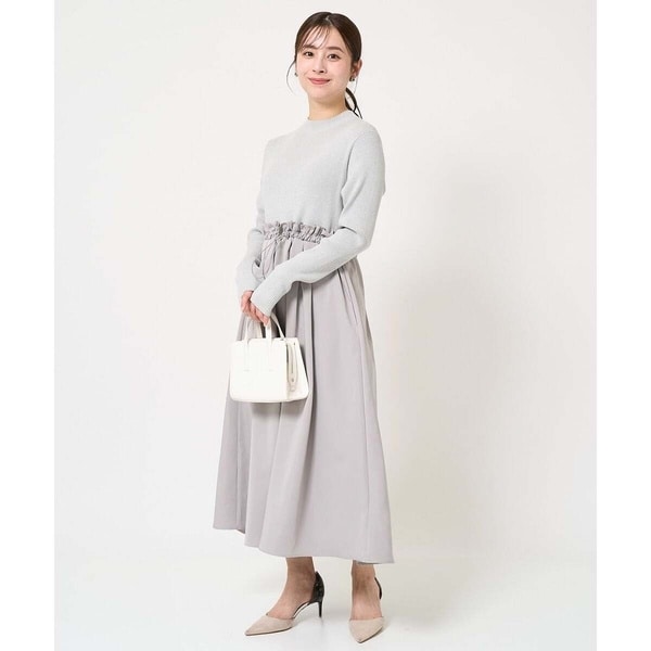 MK ミッシェルクラン（MK MICHEL  ）/【小さいサイズ】ニット×タフタ タックギャザー切替えワンピース/洗える