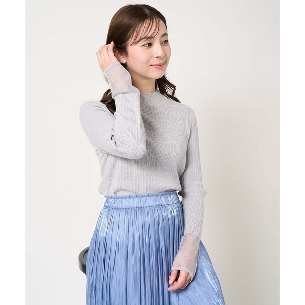 MK ミッシェルクラン（MK MICHEL  ）/【小さいサイズ】ラメボーダーシアー切替えリブニット/洗える