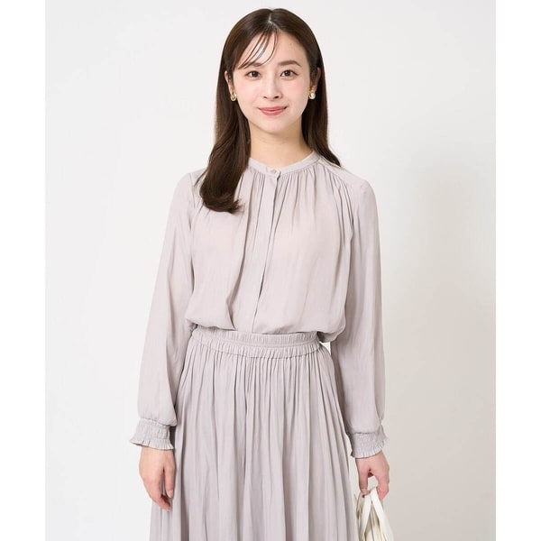 MK ミッシェルクラン（MK MICHEL  ）/【小さいサイズ】シャーリングデザインサテンブラウス/接触冷感/洗える/セットアップ対応