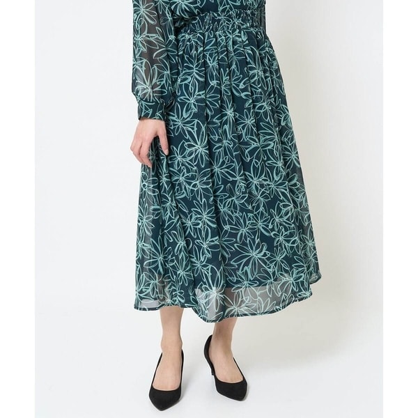 MK ミッシェルクラン（MK MICHEL  ）/【小さいサイズ】ラインフラワーシフォンスカート/丈の長さが選べる/洗える