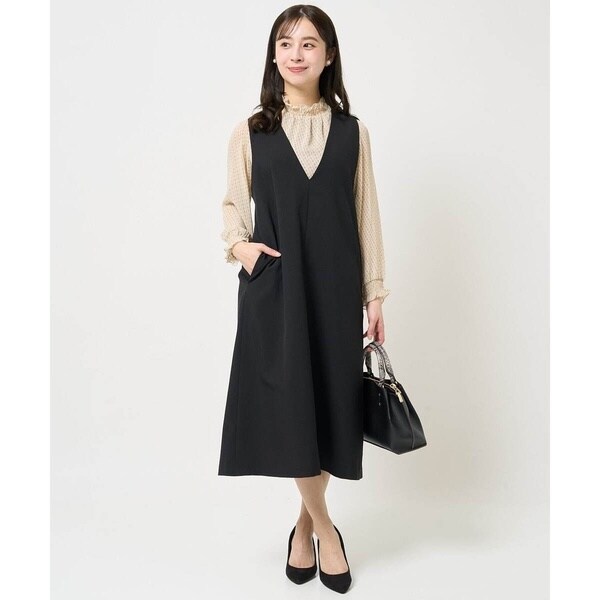 MK ミッシェルクラン（MK MICHEL  ）/【小さいサイズ】リネンライクVネックジャンパースカート/洗える