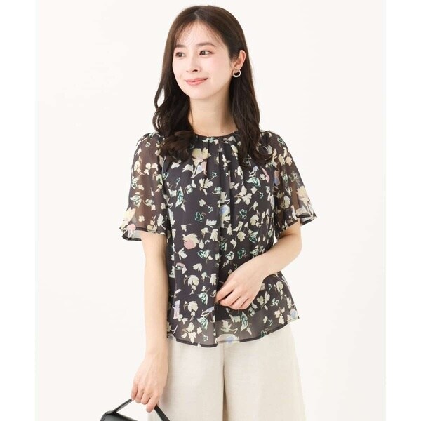 MK ミッシェルクラン（MK MICHEL  ）/【小さいサイズ】フレアースリーブ花柄シフォンブラウス/洗える/セットアップ対応
