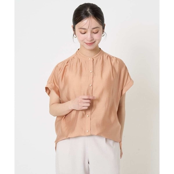 MK ミッシェルクラン（MK MICHEL  ）/【小さいサイズ】バンドカラーシアーブラウス/洗える