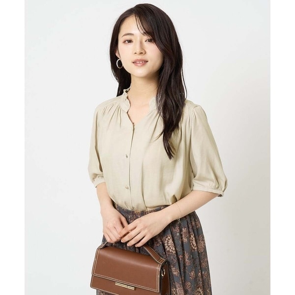 MK ミッシェルクラン（MK MICHEL  ）/【小さいサイズ】フリルネックデザインサテンブラウス/接触冷感/洗える